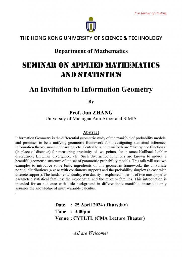 Department of Mathematics - Seminar on Applied Mathematics and Statistics - An Invitation to ...